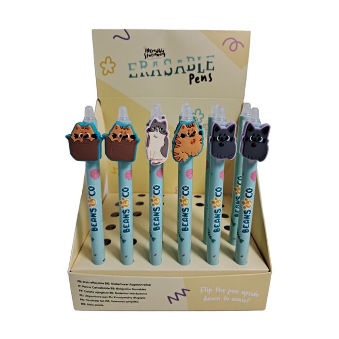 Inkredible Erasable Pen with PVC Beans & Co Cats Topper