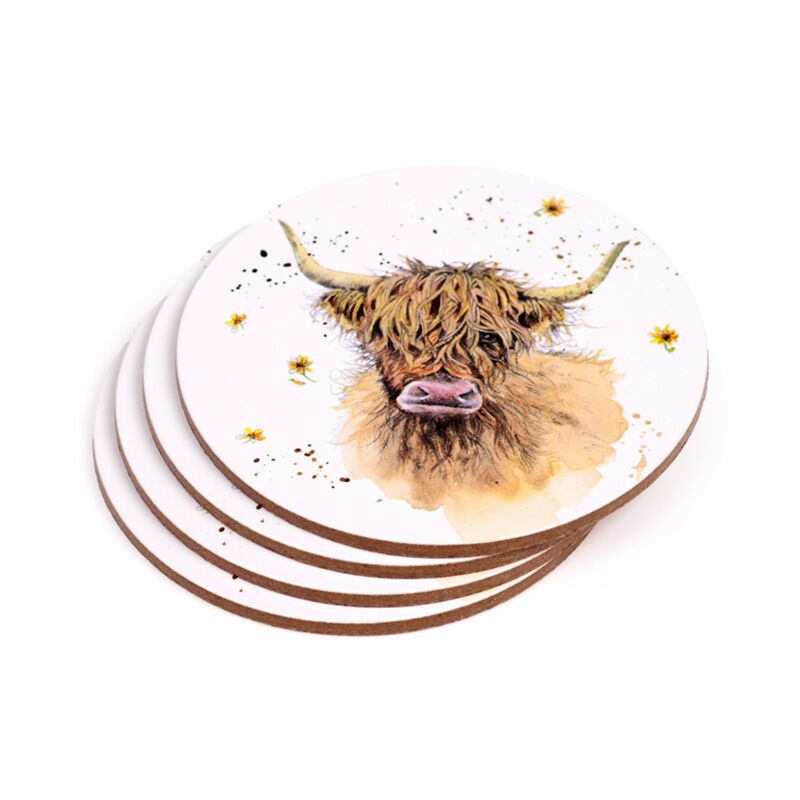 Jan Pashley Highland Coo Set of 4 Cork Coasters