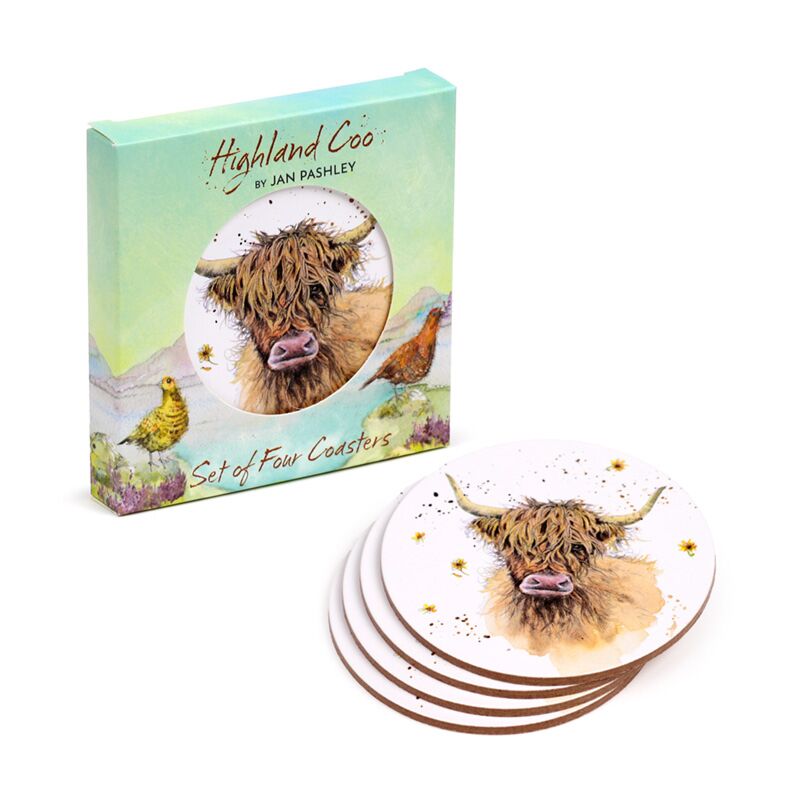 Jan Pashley Highland Coo Set of 4 Cork Coasters
