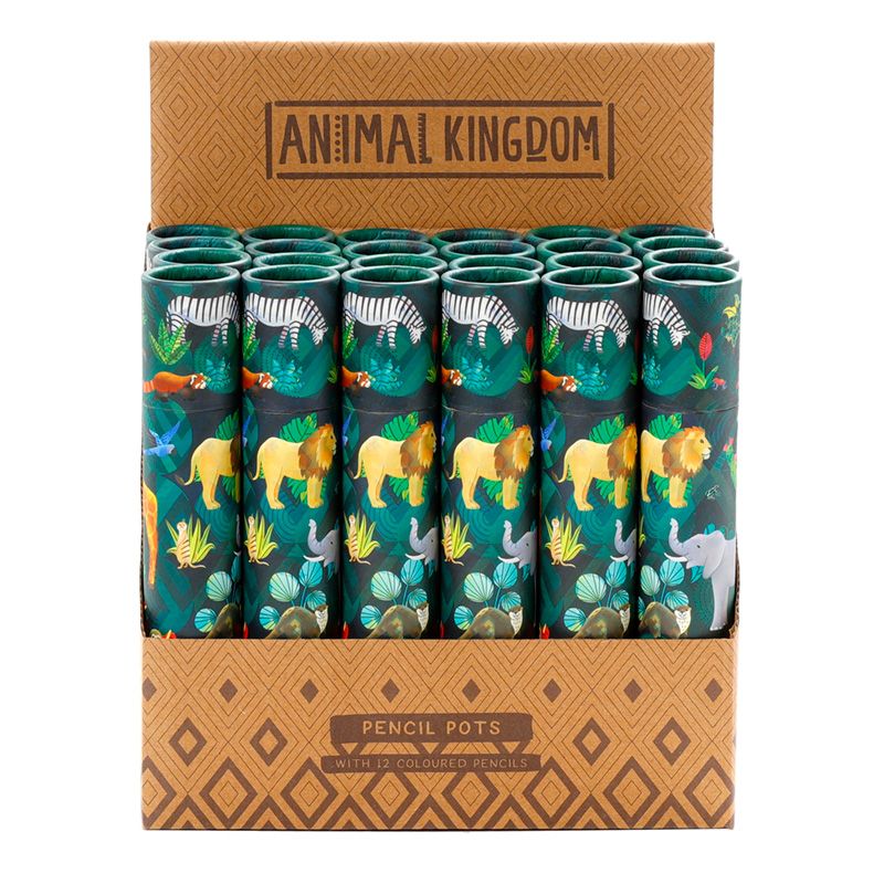 Animal Kingdom Large Pencil Pot with 12 Colouring Pencils