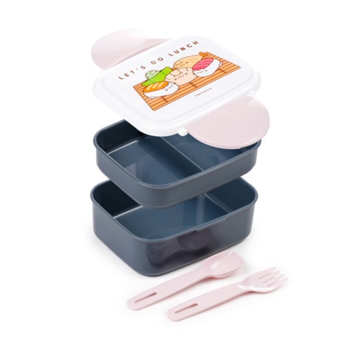 Pusheen the Cat Bento Club Clip Lock Stacked Bento Lunch Box with Cutlery