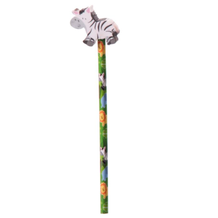 Jungle Animal Elephant, Panda, Lion, Zebra Pencil & Eraser Topper